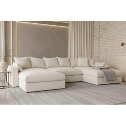 Wohnlandschaft OTTO HOME, B:385cm T:198cm, beige, 100% Polyester, Sofas, "Cosy Lounge U-Form, Breite 385 cm", Mega-Sofa mit Cordstoff bezogen, mit