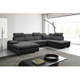 Wohnlandschaft WERK2, B:359cm H:86cm T:232cmanthrazit, Sofas, "Cordoba 359 x 232 cm inkl. Bett modern und bequem", Struktur, U-Form, XXL,