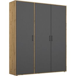 Kleiderschrank Rauch, B:140cm H:194cm T:53cm, grau, Holzwerkstoff, Kinderzimmer, Schr&auml;nke, "VOYAGER Garderobe W&auml;scheschrank Schlafzimmer", mit 2