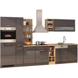 K&uuml;chenzeile KOCHSTATION, B:340cm T:60cm, grau, Komplettk&uuml;chen-Sets, "KS-Mailand", mit Elektroger&auml;ten, Breite 340 cm