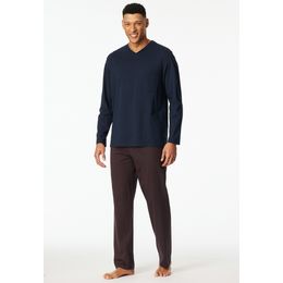 Schiesser Herren Pyjama "Comfort Essentials", Gr. 50, blau, Single Jersey, Obermaterial: 100% Baumwolle, Homewear-Sets, mit V-Ausschnitt und