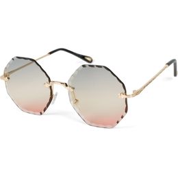 styleBREAKER Damen Sonnenbrille "Rahmenlose Runde Sonnenbrille mit Diamant Schliff", orange, Modisch, Sonnenbrillen