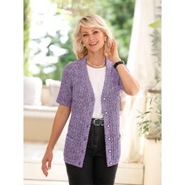 WITT Damen Ajourstrickjacke mit Taschen, aufgesetzt, lila-ecru-meliert, Gr&ouml;&szlig;e 54