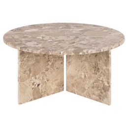 Couchtisch ACTONA GROUP, B:90cm H:42cm T:90cm, braun, Wohnzimmer, Tische, "Vega", Couchtisch, und V-f&ouml;rmig Gestell matt Latte lackiert Marmor, &Oslash;90x42