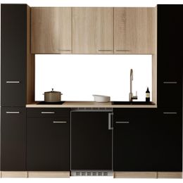 K&uuml;chenzeile respekta, B:210cm H:200cm T:60cm, schwarz, Komplettk&uuml;chen-Sets, "Ingrid", zerlegt, wahlweise mit K&uuml;hlschrank, Soft-Close-Funktion, Breite