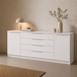 borchardt M&ouml;bel Kommode BORCHARDT M&Ouml;BEL, B:200cm H:78cm T:35cm, wei&szlig;, Holzwerkstoff, Schlafzimmer, Sideboards, "Oliva, Kommode mit Metallgriffen", Modernes Sideboard