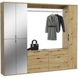 Garderoben-Set Home Affaire, B:212cm H:193cm T:34cm, braun, Holzwerkstoff, Flur, Kastenm&ouml;bel-Sets, "TRONDHEIM, 5-teilig, Breite 212cm, individuell