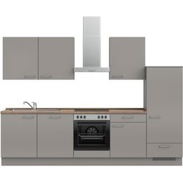 K&uuml;chenzeile Nobilia, B:300,3cm H:216,6cm T:60cmk&uuml;che: grau, korpus: taupegrau, arbeitsplatte: eiche havanna nachbildung, Komplettk&uuml;chen-Sets, ""Laser