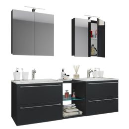 Waschtisch Vcm, B:155cm T:46cm, schwarz, Badezimmer, Waschtische, "3-tlg. Doppel Waschplatz Waschtisch Badinos XXL"