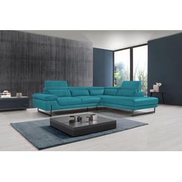 Ecksofa Egoitaliano, B:284cm H:95cm T:108cm, blau, Luxus-Microfaser (100% Polyester) Leder &raquo;BULL&laquo; (echtes Rindsleder). Geschliffenes, pigmentiertes