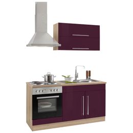 Pantryk&uuml;che KOCHSTATION, B:160cm H:200cm T:60cm, lila, Komplettk&uuml;chen-Sets, "KS-Samos", Breite 160 cm, wahlweise mit E-Ger&auml;ten und Glaskeramikkochfeld