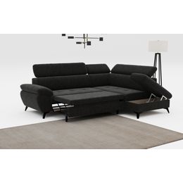 Ecksofa COTTA, B:256cm H:100cm T:207cm, schwarz, Wohnzimmer, Sofas, "Hudson", mit Kopfteilverstellung, optional Schlaffunktion & Bettkasten