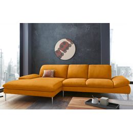 Ecksofa W.Schillig, B:340cm H:87cm T:185cm, gelb, Chenille-Flachgewebe R66 (85% Polyester, 15% Nylon);Longlife Xtra-Leder Z59: Glattleder mit