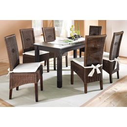 Stuhl Home Affaire, B:46cm H:102,5cm T:56,5cm, braun, Geflecht Rattan, Esszimmer, St&uuml;hle, "Stuhlparade", 2 St&uuml;ck inkl. Sitzkissen, in Handarbeit