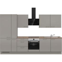 K&uuml;chenzeile Nobilia, B:330,3cm H:216,6cm T:60cmk&uuml;che: grau, korpus: taupegrau, arbeitsplatte: eiche havanna nachbildung, Komplettk&uuml;chen-Sets, ""Laser