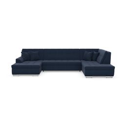 Wohnlandschaft DOMO collection, B:364cm H:83cm T:201cm, blau, 95% Polyester, 5% Nylon, Sofas, "TREVISO inkl. Zierkissen, moderne Steppung, XXL: