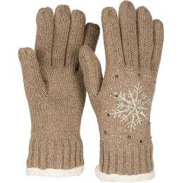 styleBREAKER Damen Strickhandschuhe "Strickhandschuhe mit Schneeflocke, Strass und Fleece", braun, Modisch, Obermaterial: 65% Polyacryl PAN. 35%