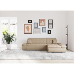 Ecksofa DOMO collection, B:300cm H:80cm T:172cm, braun, Kunstleder SOFTLUX / Struktur (90% Polyester/ 10% Polyacryl);Microfaser PRIMABELLE (100%