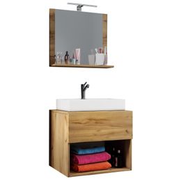 Waschtisch Vcm, B:60cm T:52cm, braun, Badezimmer, Waschtische, "3-tlg. Waschplatz Waschtisch Lendas ll Spiegel"