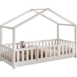 Hausbett Vipack, B:97cm H:170cm L:210cm, wei&szlig;, Betten, "Dallas, Massivholzbett mit Dachaufbau umbaubar vom Boden- zum Daybett", mit Bettschublade,