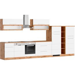 K&uuml;chenzeile KOCHSTATION, B:420cm H:200cm T:60cm, wei&szlig;, Komplettk&uuml;chen-Sets, "KS-Wien", Breite 420 cm, wahlweise mit E-Ger&auml;ten