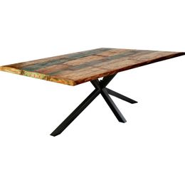Esstisch Sit, B:220cm H:76cm T:100cm, schwarz, K&uuml;che, Tische, "Riga Altholz Massivholz mit Stern-Gestell & Unikat-Charakter", Massives Altholz mit