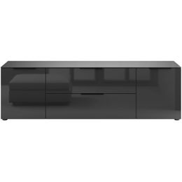 Lowboard MANJANA M&Ouml;BEL, B:180cm H:53,9cm T:40cm, schwarz, Glas, Holzwerkstoff, Metall, Sicherheitsglas ESG, Wohnzimmer, Sideboards, "mit Chrom oder
