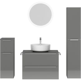 Badm&ouml;bel-Set Nobilia, B:160cm H:172,2cm T:48,5cm, grau, Kastenm&ouml;bel-Sets, "Alvene", Hochglanz, inkl. Spiegel mit Touch-Sensor, in vier Breiten