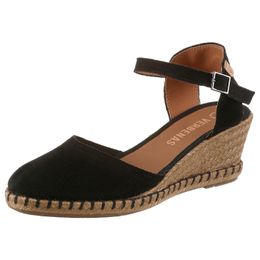 VERBENAS Damen Slingpumps, Gr. 40, schwarz, Veloursleder, unifarben, Schuhe, Keilsandalette, Sommerschuh, Urlaubsschuh mit Bastbesatz