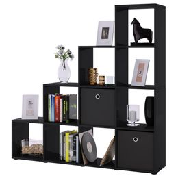 Standregal Vcm, B:143cm T:29cm, schwarz, Wohnzimmer, Regale, "Holz Stand Treppenregal Regal 10 F&auml;cher Napoli"