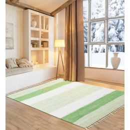Teppich OTTO HOME, B:160cm H:5mm L:230cm, gr&uuml;n, Baumwolle, Wohnzimmer, Teppiche, "Alizee", Wendeteppich, reine Baumwolle, handgewebt, gestreift, mit