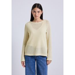 Damen Langarmshirt, beige, Gr. 46, STREET ONE STUDIO, unifarben, Web, 50% Baumwolle, 50% Polyester, Shirts, aus Baumwolle mit Stretchante