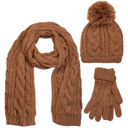 styleBREAKER "Strick Schal, M&uuml;tze & Handschuh Set mit Zopfmuster" 3 Stk.
