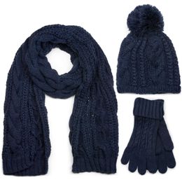 styleBREAKER "Strick Schal, M&uuml;tze & Handschuh Set mit Zopfmuster" 3 Stk.