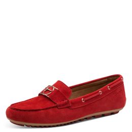 Tamaris Damen Mokassin, Gr. 37, rot, Ziegenveloursleder, unifarben, Schuhe, Slipper, Schlupfschuh, Flats mit &Ouml;sen und modischen Durchz&uuml;gen