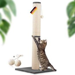 Rohrschneider &reg; Kratzbaum XL, extra dicke Kratzs&auml;ule &Oslash; 12 cm, mit Spielzeug, Bodenplatte mit Cordbezug dunkelgrau 45 cm, 45 cm, 1,07 m