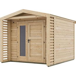 Weka Gartenhaus Killarney Naturbelassen inkl. Rhombusvordach, Nein, 250x250 cm,links Vollglas, rechts Holzf&uuml;llung