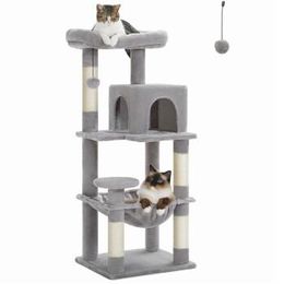 Pawz Road 116 cm Kratzbaum f&uuml;r 2-3 Katzen mit H&auml;ngematte hellgrau