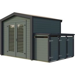 Weka Gartenhaus Killarney Graugr&uuml;n-Anthrazit inkl. 3er M&uuml;lltonnenbox, Nein, 250x250 cm,innen Lamellen, au&szlig;en verglast