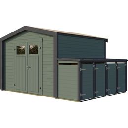 Weka Gartenhaus Killarney Graugr&uuml;n-Anthrazit inkl. 4er M&uuml;lltonnenbox, Ja, 1/4 verglast,300x300 cm