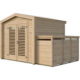 Weka Gartenhaus Killarney Naturbelassen inkl. 3er M&uuml;lltonnenbox, Nein, 250x250 cm,innen Lamellen, au&szlig;en verglast