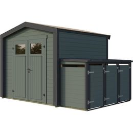 Weka Gartenhaus Killarney Graugr&uuml;n-Anthrazit inkl. 3er M&uuml;lltonnenbox, Nein, 1/4 verglast,235x235 cm