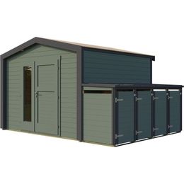 Weka Gartenhaus Killarney Graugr&uuml;n-Anthrazit inkl. 4er M&uuml;lltonnenbox, Ja, 300x300 cm,links Vollglas, rechts Holzf&uuml;llung