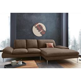 Ecksofa W.Schillig, B:310cm H:87cm T:185cm, braun, Chenille-Flachgewebe R66 (85% Polyester, 15% Nylon);Longlife Xtra-Leder Z59: Glattleder mit