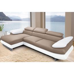 Ecksofa COTTA, B:286cm H:73cm T:167cm, wei&szlig;, Wohnzimmer, Sofas, "Solution L-Form, B:286cm,modern mit Relaxarmlehne, Wellenunterfederung", mit Arm- &