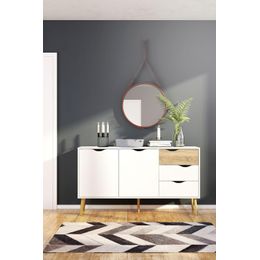 Sideboard Home Affaire, B:147,2cm H:81,7cm T:39,1cm, wei&szlig;, Holzwerkstoff, Wohnzimmer, Sideboards, "Oslo Aufbewahrung, Schubladenschrank", Kommode mit