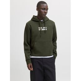 Jack & Jones JACK & JONES Herren Kapuzensweatshirt "JJECORP GRAPHIC SWEAT HOOD NOOS", gr&uuml;n, Gr. S, bedruckt, angeraute Sweatware, Obermaterial: 70% Baumwolle, 30%