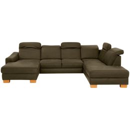 Wohnlandschaft Home Affaire, B:338cm H:86cm T:219cm, gr&uuml;n, Luxus-Microfaser Lederoptik (100% Polyester), Sofas, "Dundee U-Form", wahlweise mit