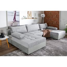 Wohnlandschaft Collection AB, B:307cm H:41cm T:161cm, grau, 100%Polyester, Sofas, "Josy U-Form, B: 307 cm", Schlaffunktion & Bettkasten, Federkern