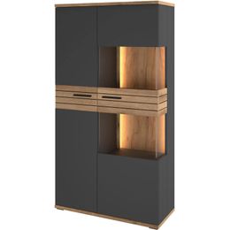 Vitrine, B:80cm H:154,6cm T:40cm, schwarz, SET ONE BY Musterring, Glas, Holzwerkstoff, MDF, Melamin, Wohnzimmer, Schr&auml;nke, "Quincy", Mit Glas und